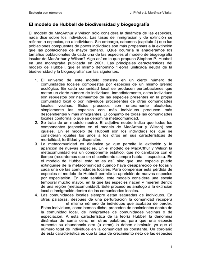 El modelo de Hubbell de biodiversidad y biogeografía