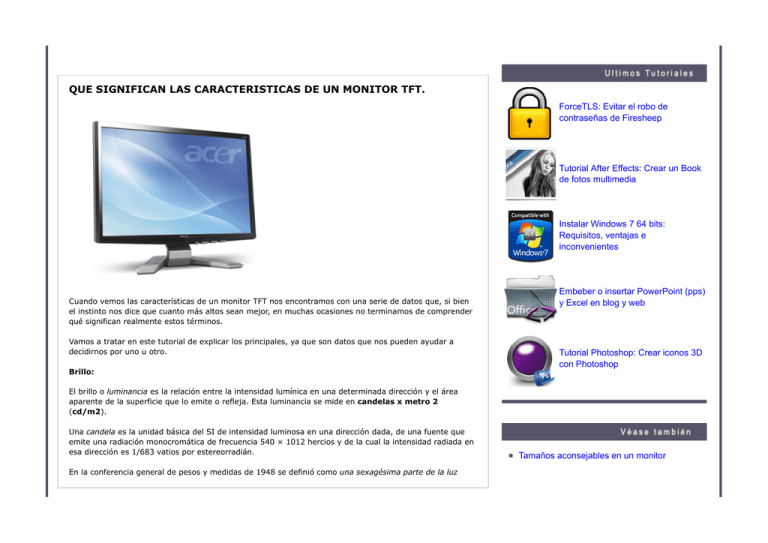 Características principales de los monitores TFT.