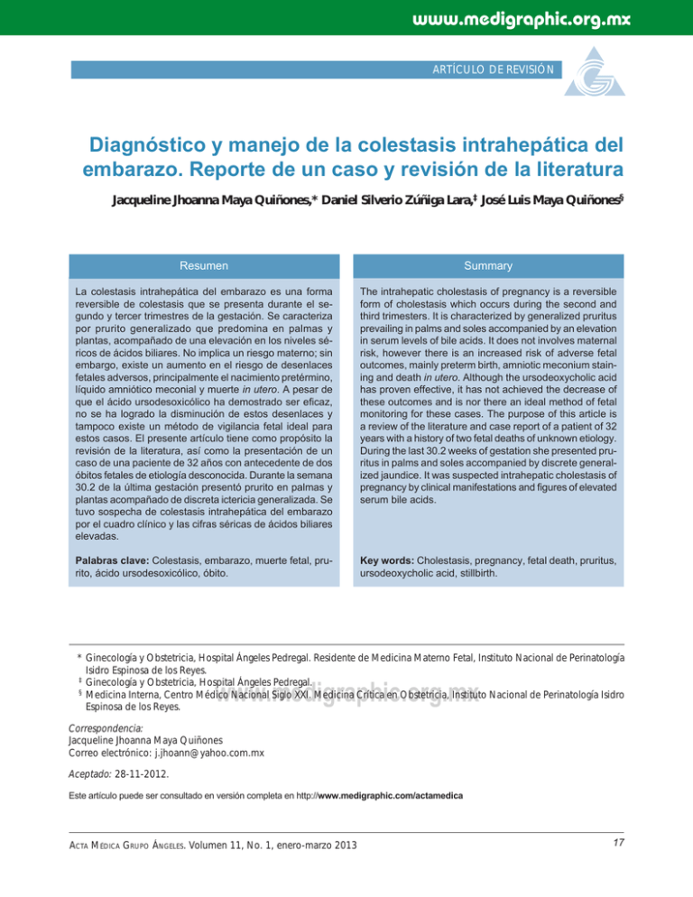 Diagnóstico y manejo de la colestasis intrahepática del embarazo