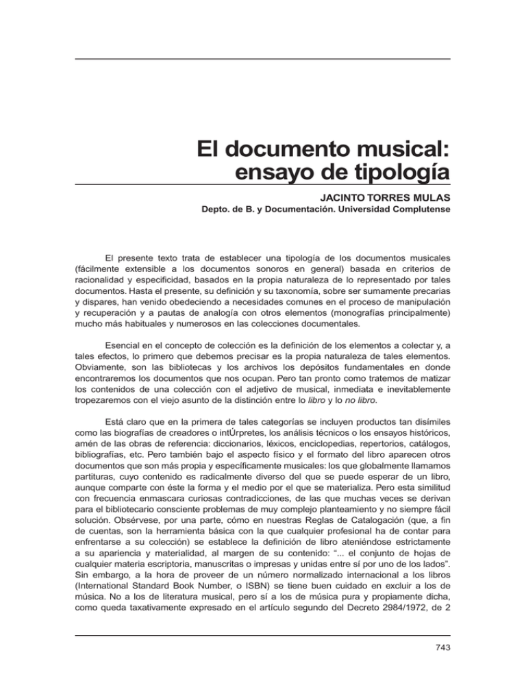 El documento musical: ensayo de tipología