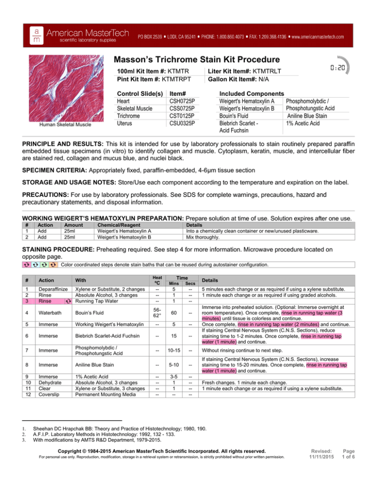 Masson`s Trichrome Stain Kit Procedure