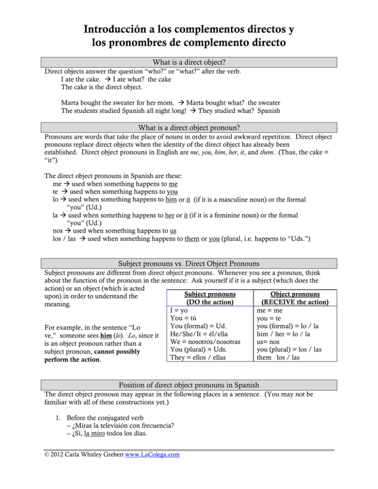 Introducción a los complementos directos y los