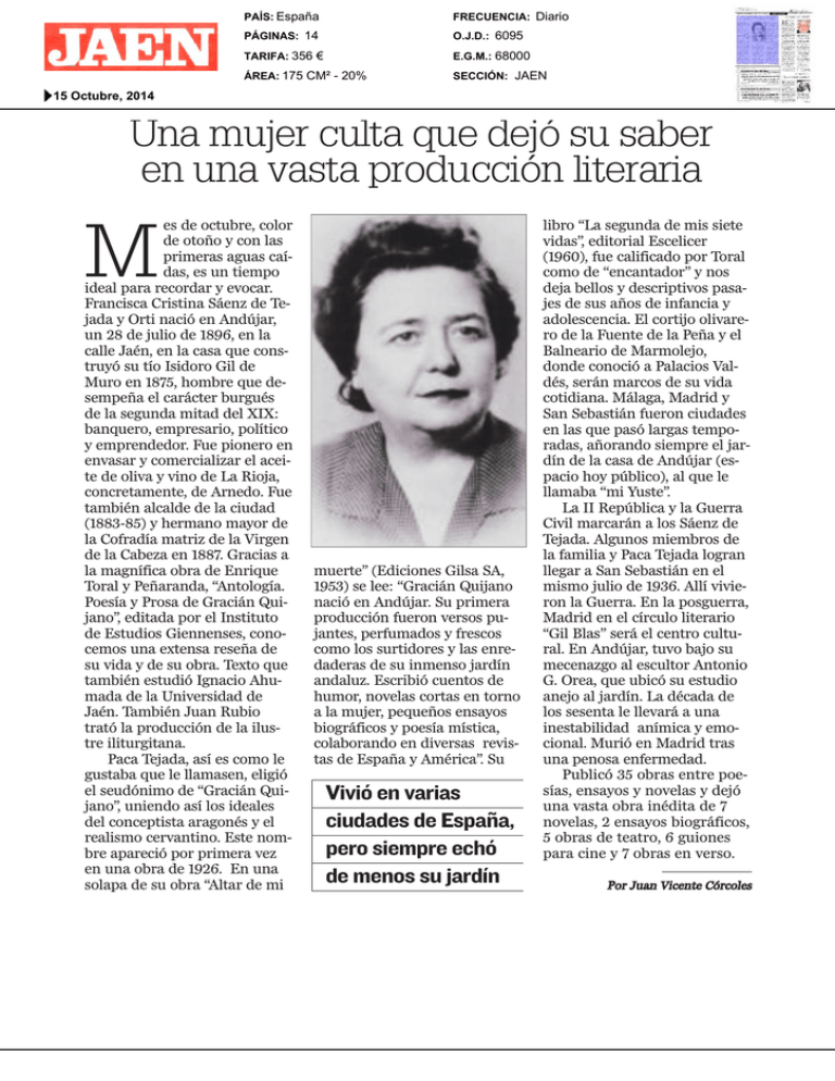 Una mujer culta que dejó su saber en una vasta producción literaria