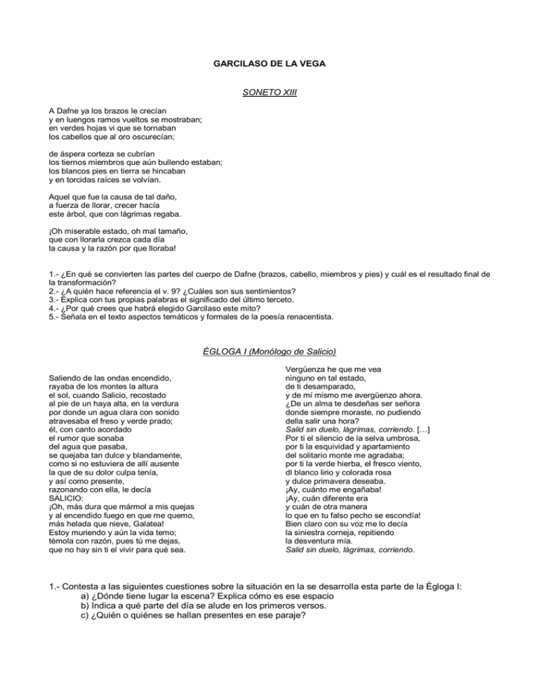 GARCILASO DE LA VEGA SONETO XIII ÉGLOGA I (Monólogo de