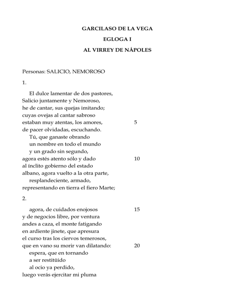 GARCILASO DE LA VEGA EGLOGA I AL VIRREY DE NÁPOLES