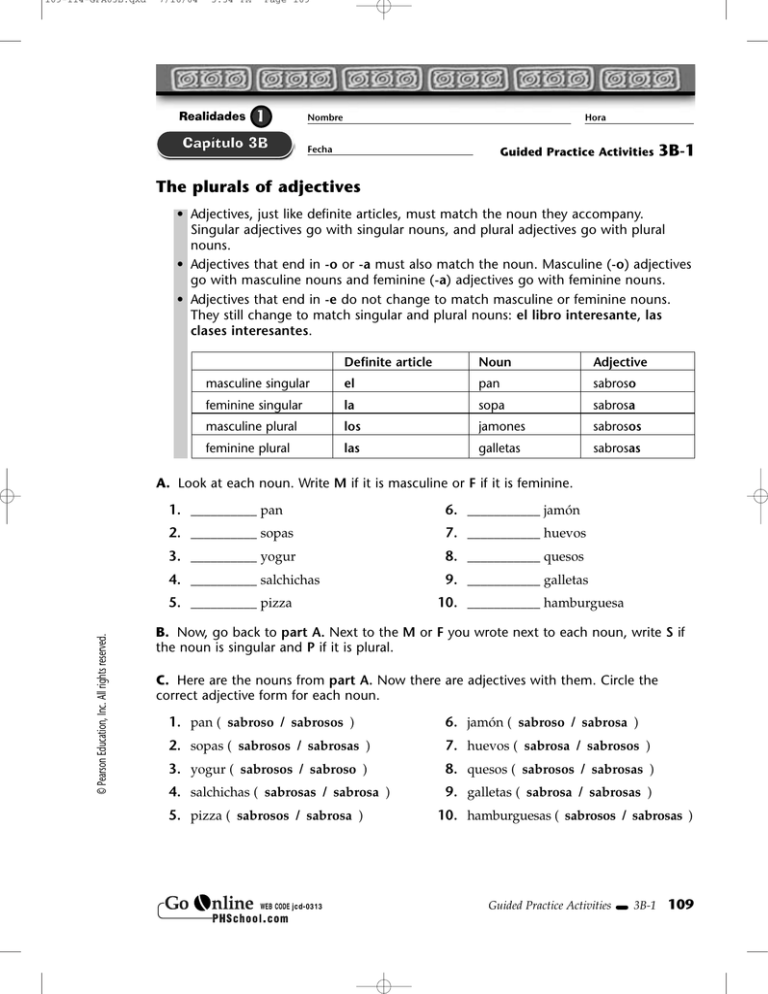 The plurals of adjectives