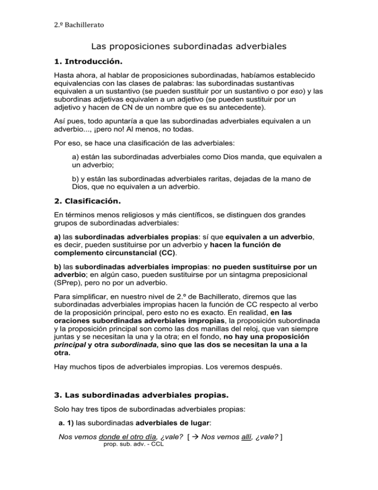 Las proposiciones subordinadas adverbiales