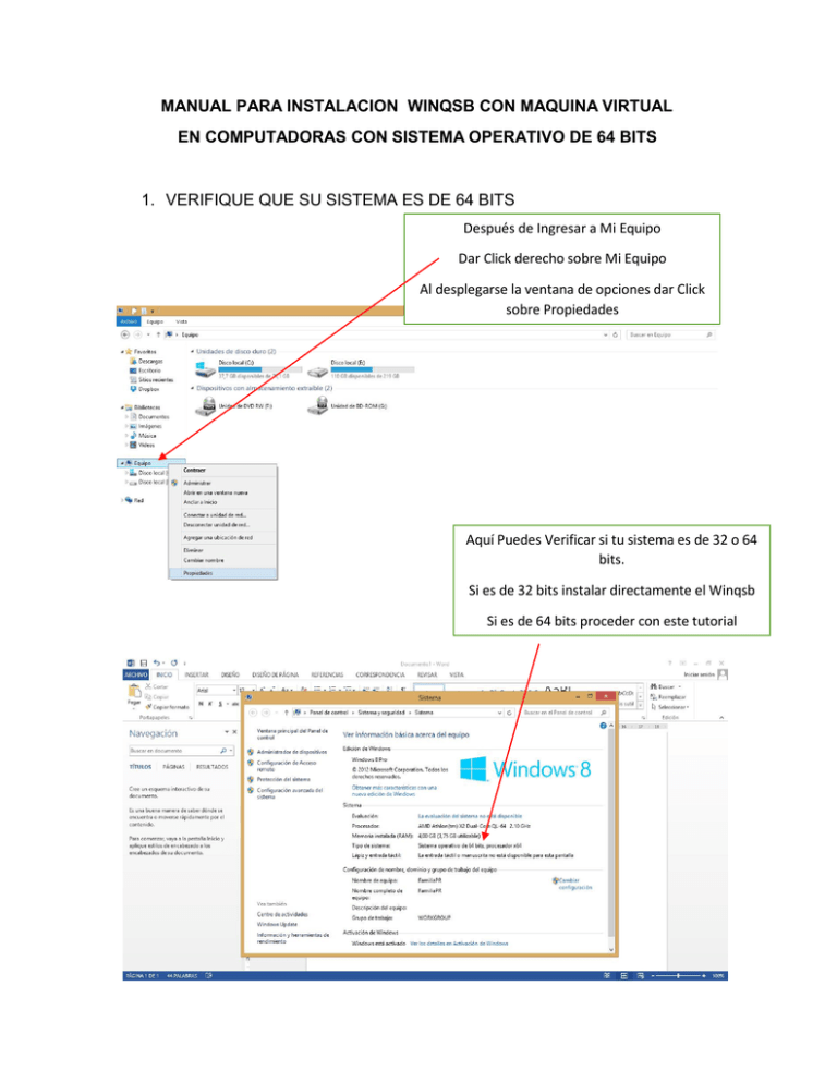 manual para instalacion winqsb con maquina virtual en