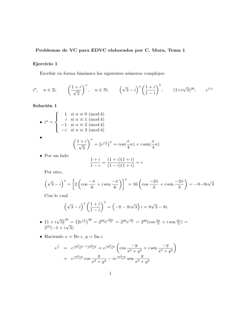 Problemas de VC para EDVC elaborados por C. Mora, Tema 1