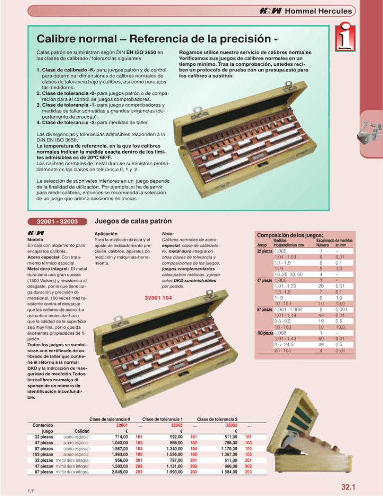 Calibre normal – Referencia de la precisión