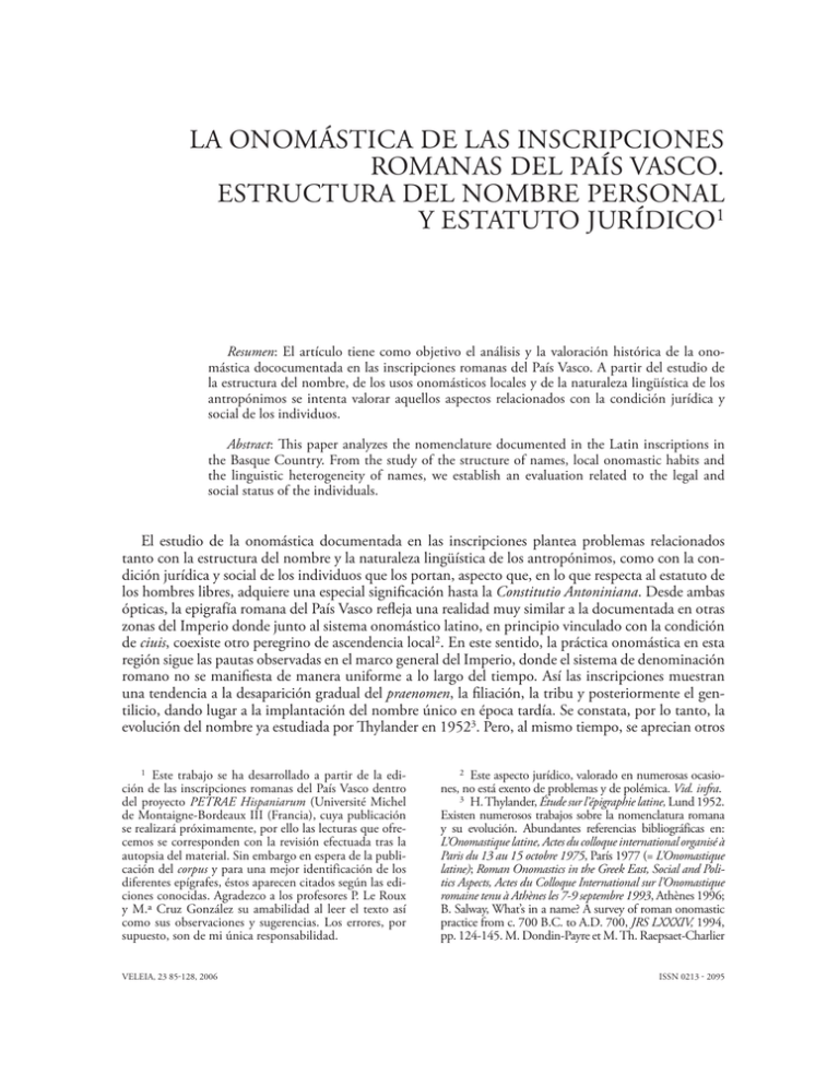 la onomástica de las inscripciones romanas del país vasco