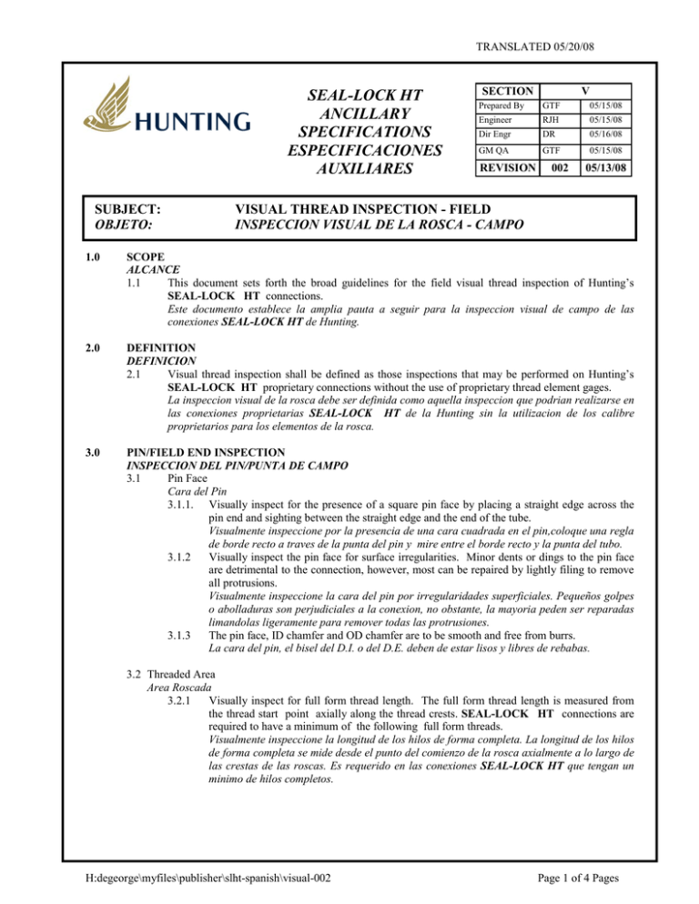seal-lock ht ancillary specifications especificaciones auxiliares