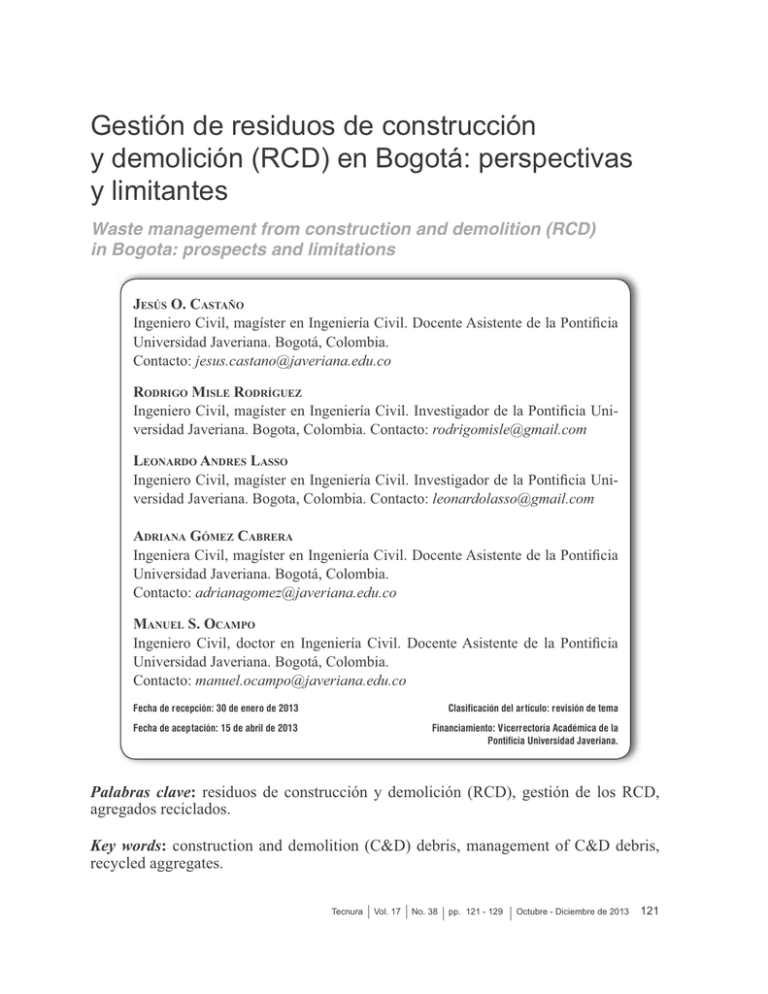 Gestión de residuos de construcción y demolición (RCD) en Bogotá