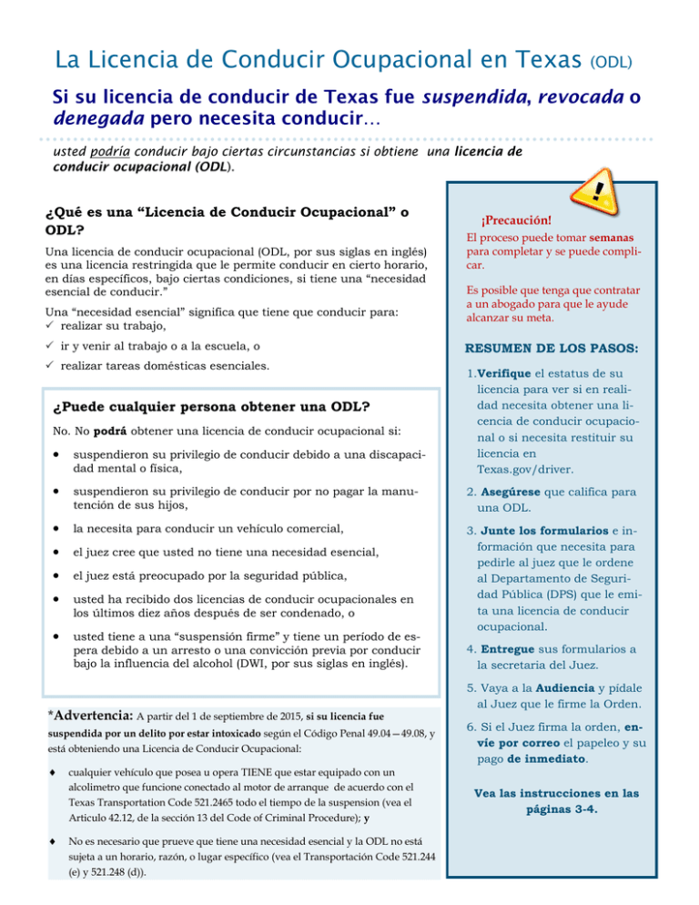 La Licencia de Conducir Ocupacional en Texas (ODL)