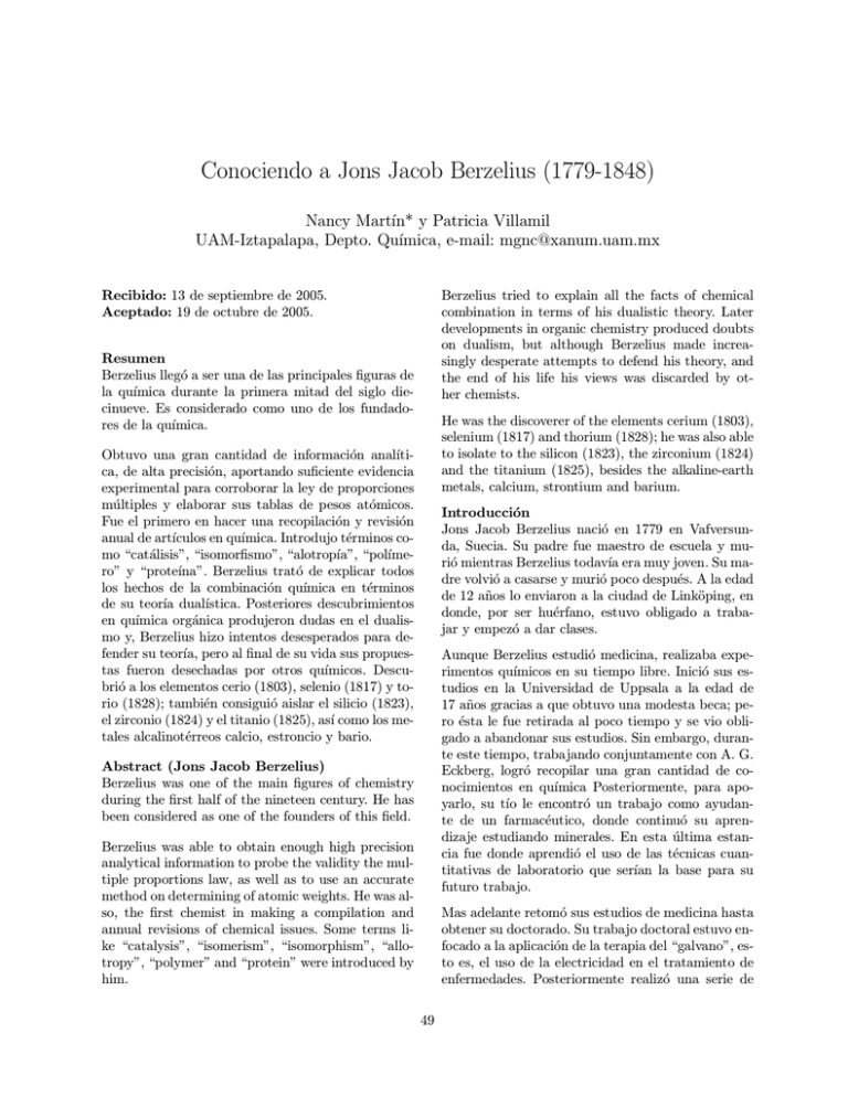 Conociendo a Jons Jacob Berzelius (1779-1848) - UAM-I