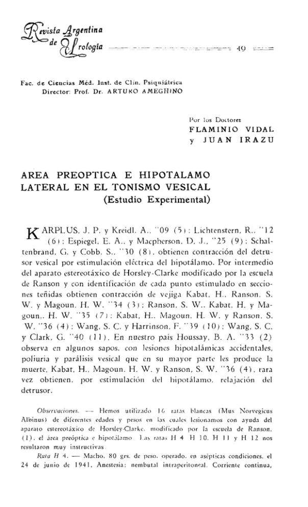 AREA PREOPTICA E HIPOTALAMO LATERAL EN EL TONISMO