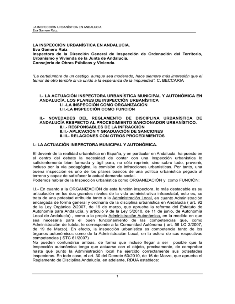 LA INSPECCIÓN URBANÍSTICA EN ANDALUCIA. Eva Gamero