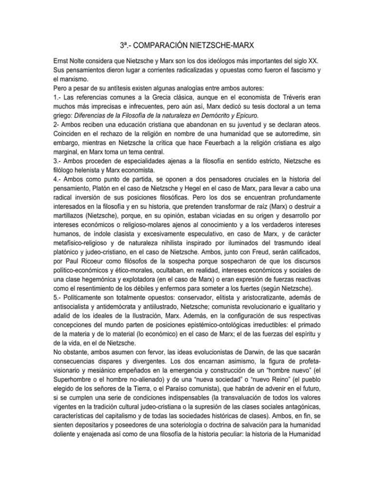 3ª.- COMPARACIÓN NIETZSCHE-MARX