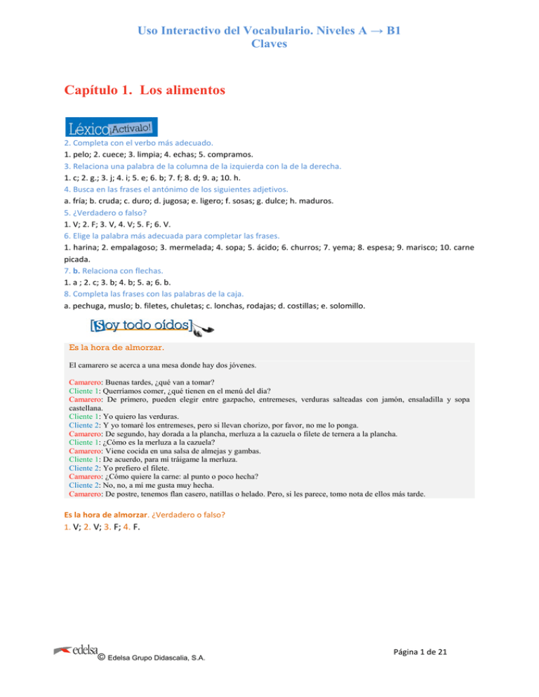 Uso interactivo del vocabulario Nivel A1-B1