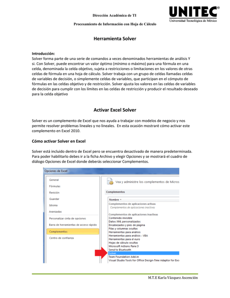 Herramienta Solver Activar Excel Solver Herramienta Solver Activar Excel Solver