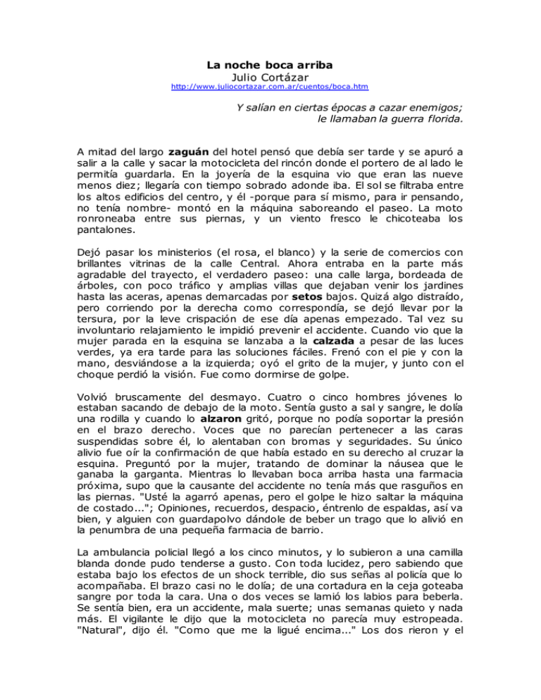 La noche boca arriba Julio Cortázar