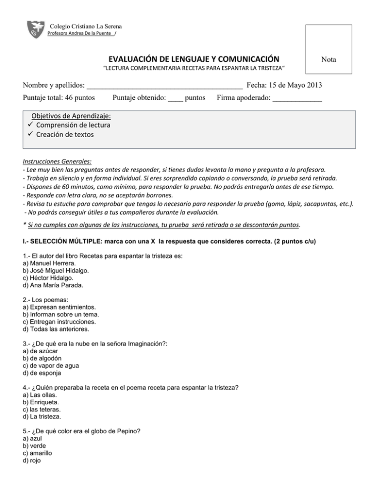 evaluación de lenguaje y comunicación