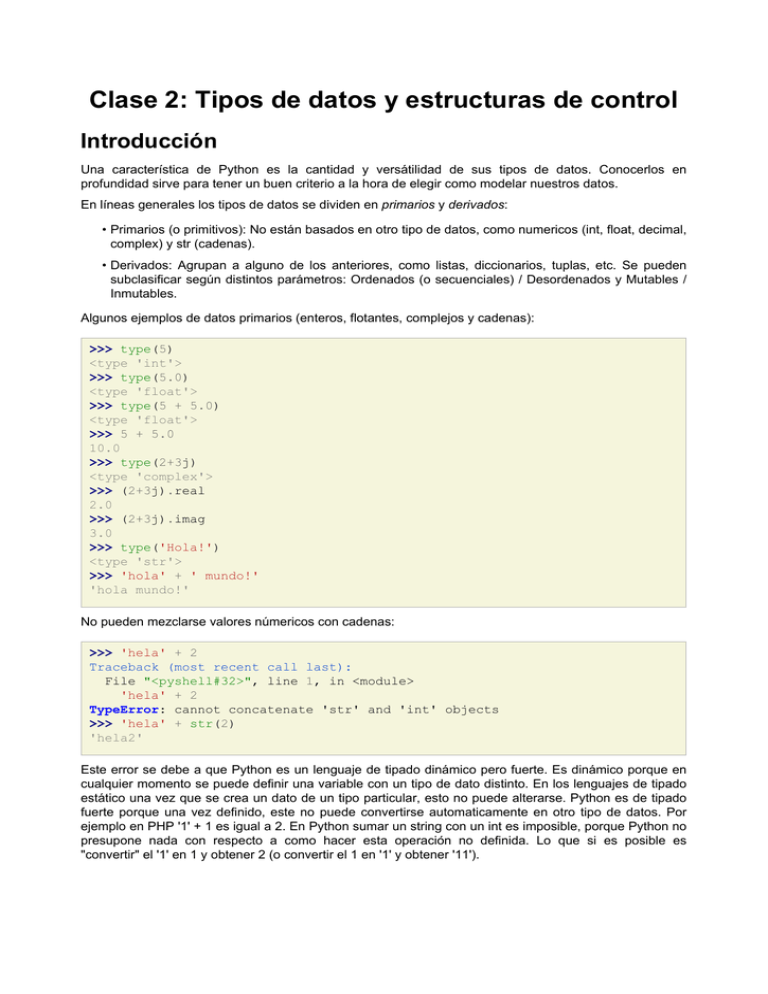 Clase 2: Tipos de datos y estructuras de control