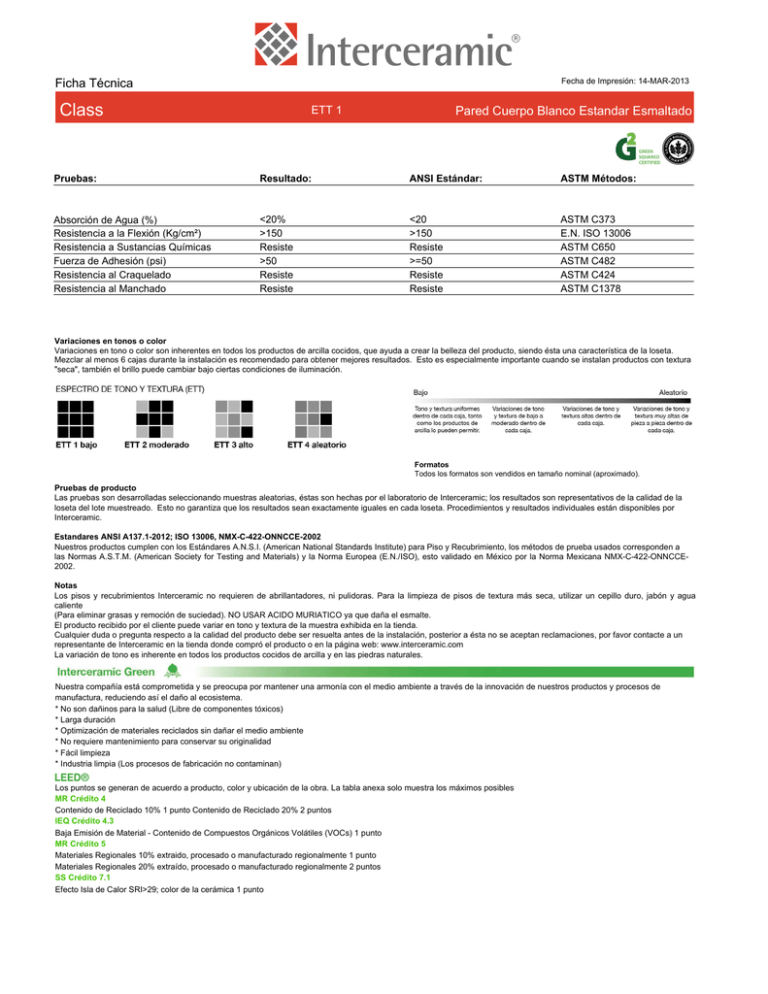Ficha Técnica Pared Cuerpo Blanco Estandar