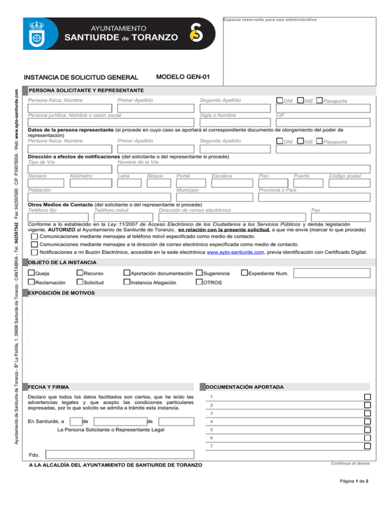 INSTANCIA DE SOLICITUD GENERAL MODELO GEN-01