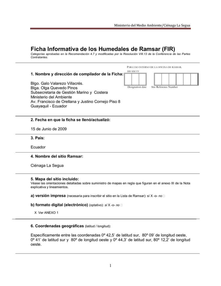 Ficha Ramsar Ciénaga La Segua - SUIA