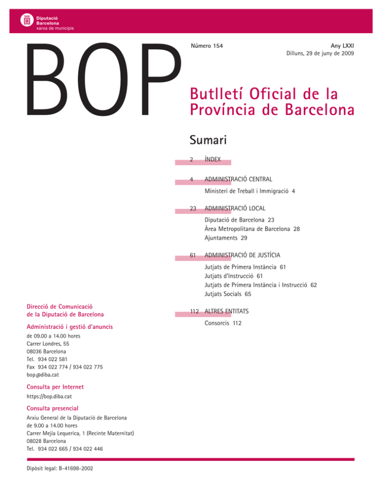 Butlletí Oficial de la Província de Barcelona Butlletí Oficial de la Província de Barcelona