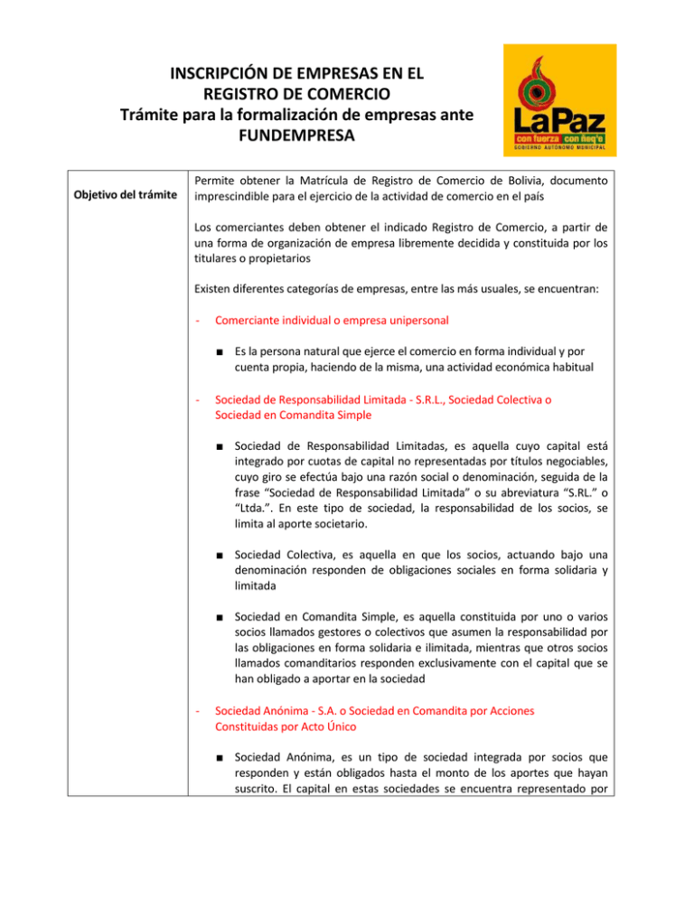 INSCRIPCIÓN DE EMPRESAS EN EL REGISTRO DE COMERCIO