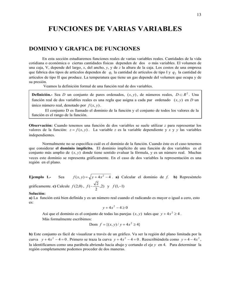 Funciones de Varias Variables [ Ver guía en formato PDF ]