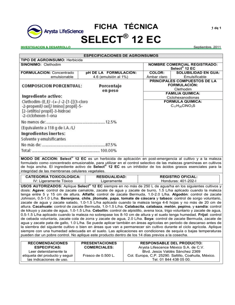 S SELECT 12 EC - Arysta LifeScience