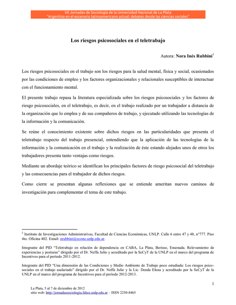 Los riesgos psicosociales en el teletrabajo