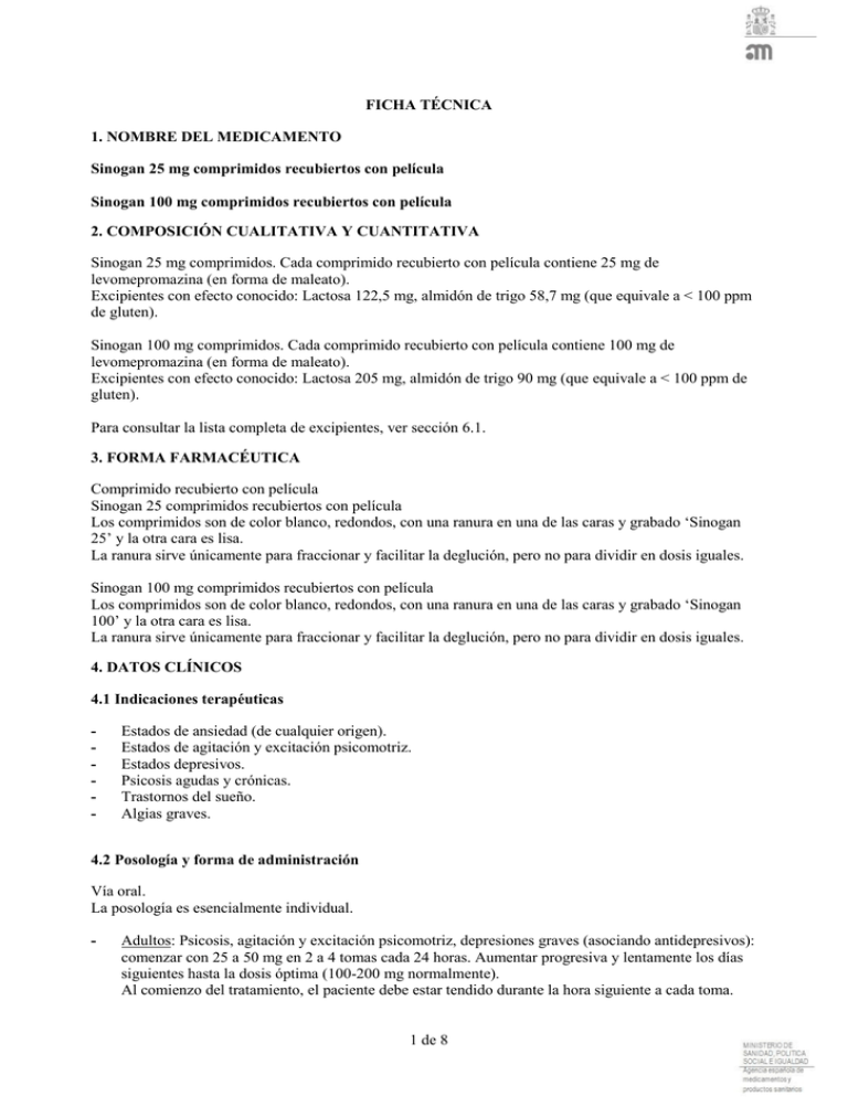 1 de 8 FICHA TÉCNICA 1. NOMBRE DEL MEDICAMENTO Sinogan
