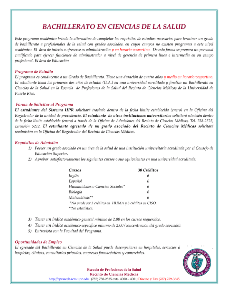 bachillerato en ciencias de la salud