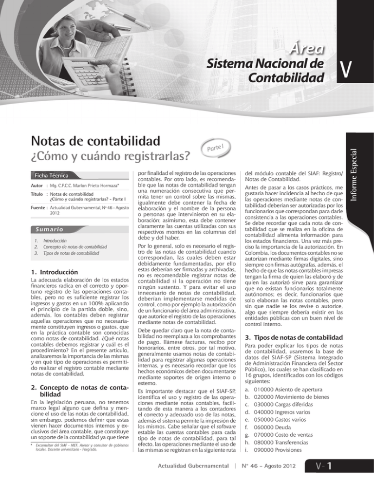 Notas de contabilidad - Actualidad Empresarial