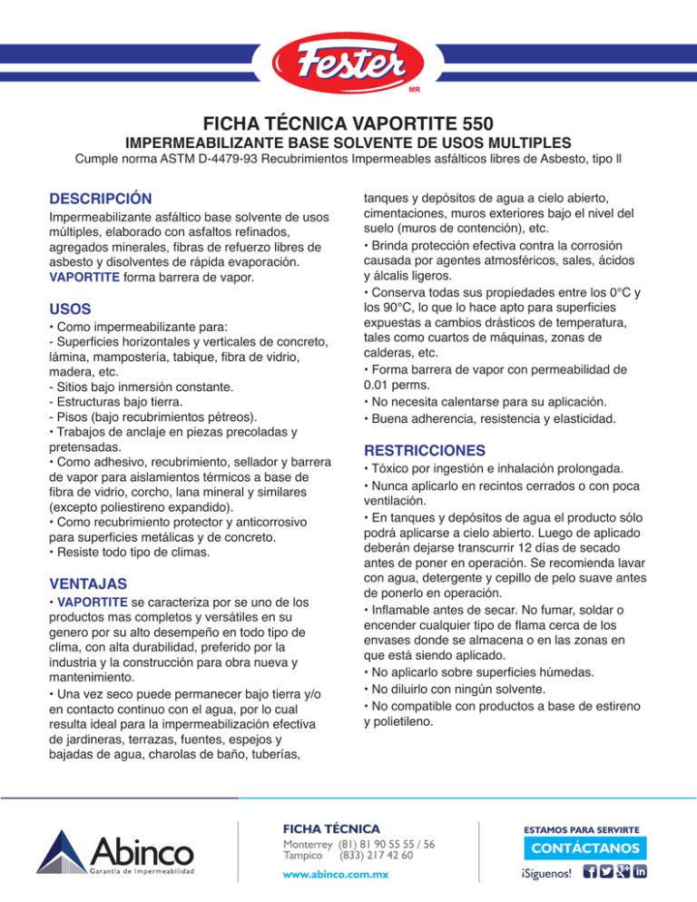 vaportite 550 - abinco.com.mx
