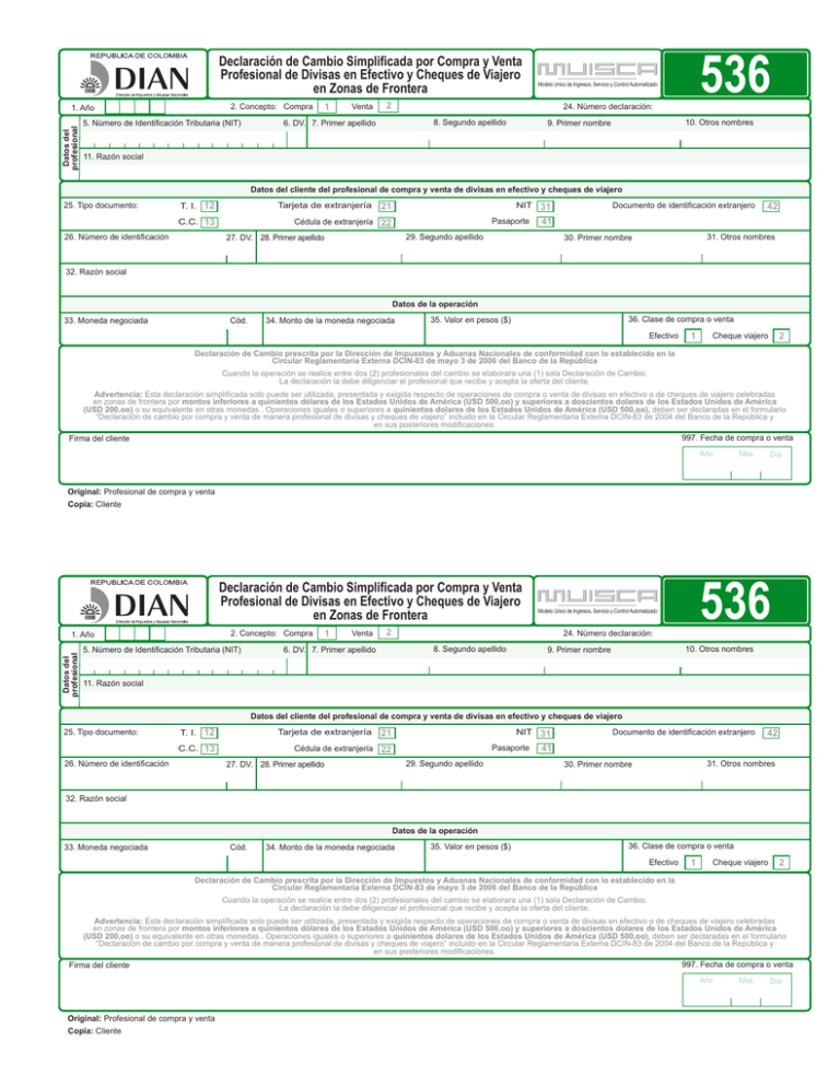 Formulario Modelo número 536 - Libros | Seminarios | Nueva