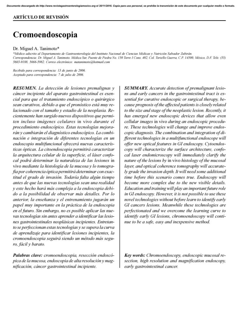 Cromoendoscopia - Revista de Gastroenterología de México