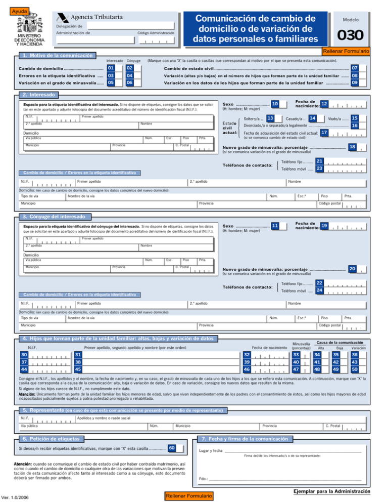 Modelo 030 de cambio de domicilio