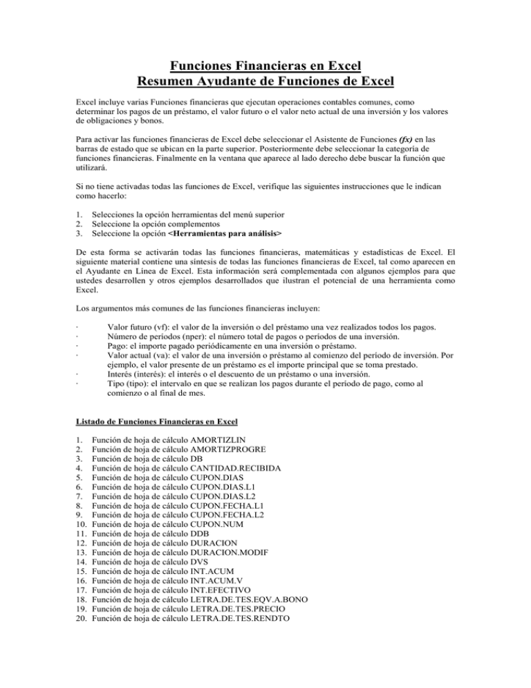 Guía Funciones financieras en Excel Ficheiro