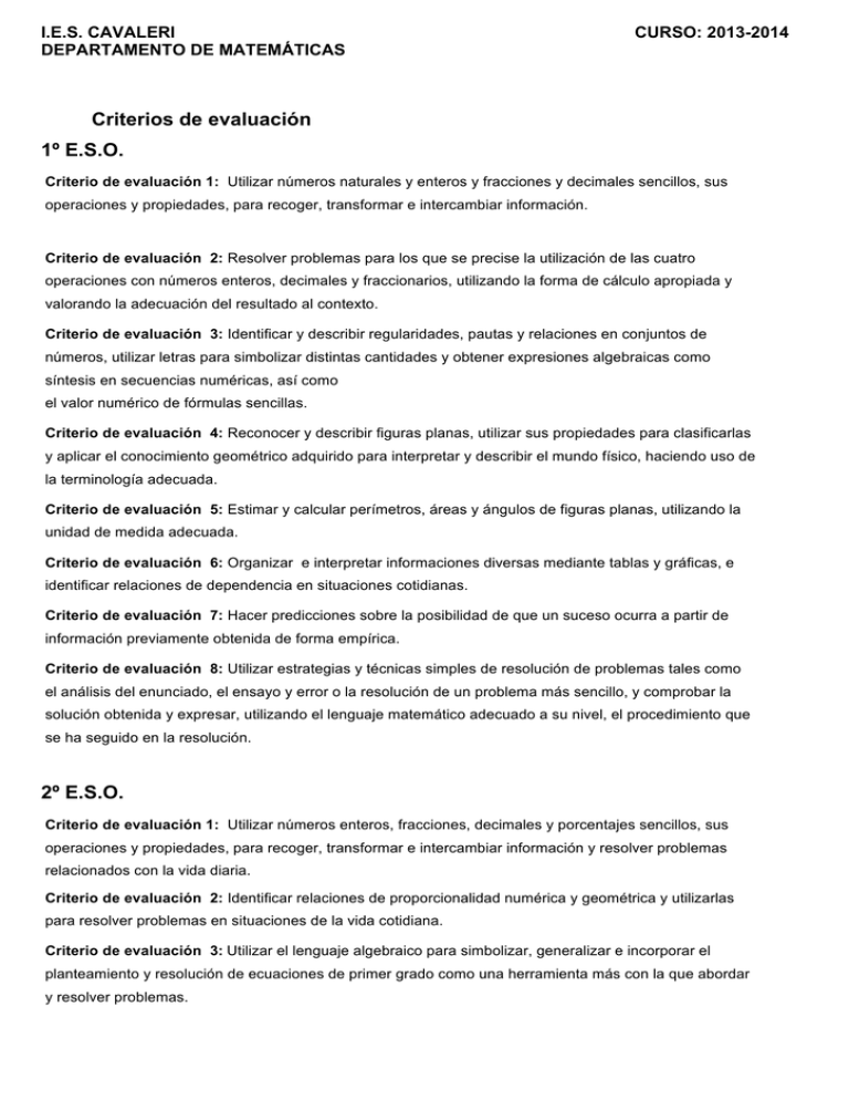 Criterios de evaluación 1º ESO 2º ESO