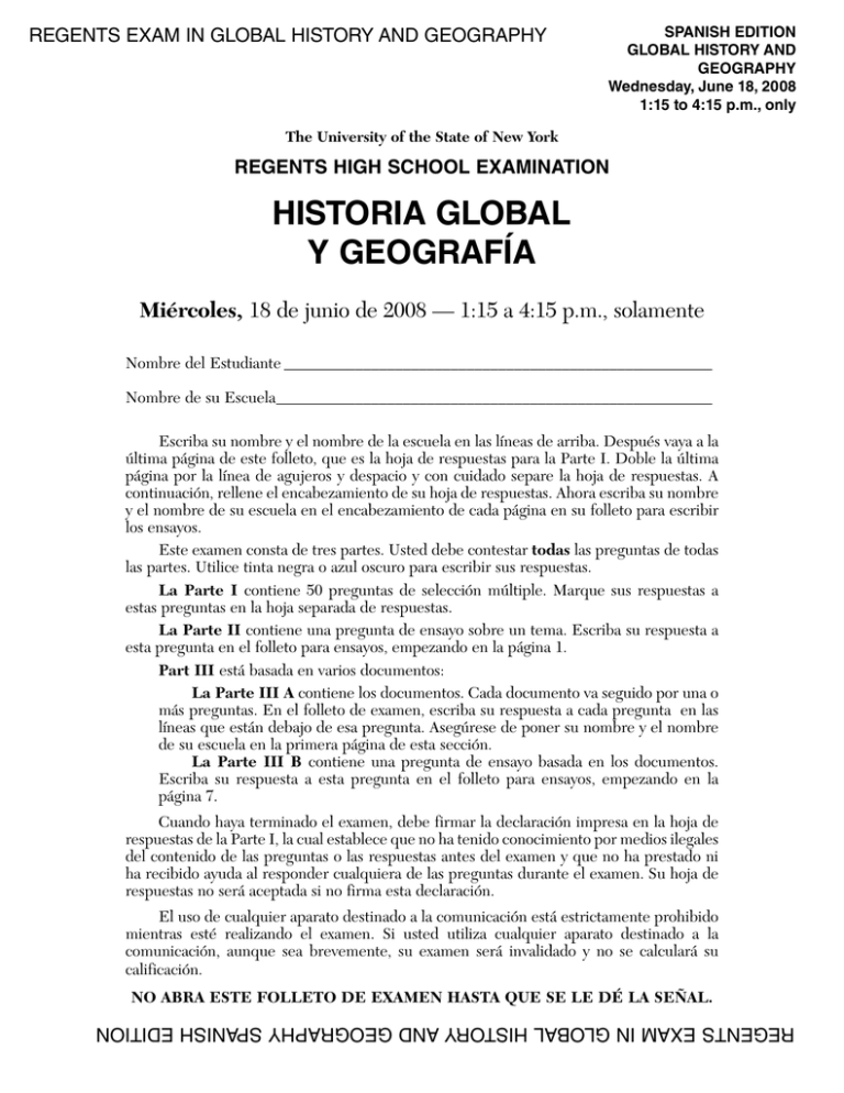 HISTORIA GLOBAL Y GEOGRAFÍA Miércoles