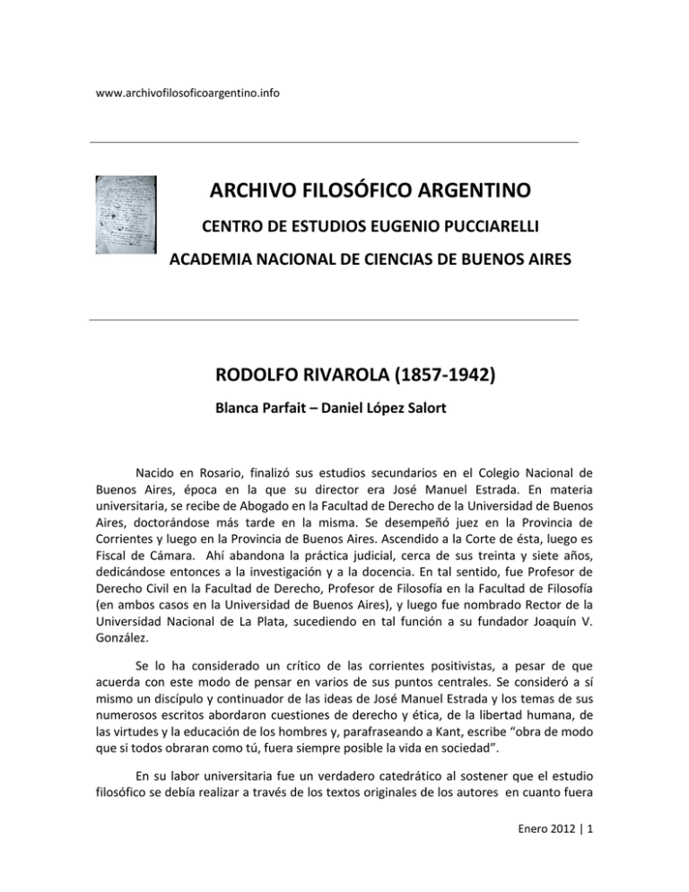 Rodolfo Rivarola - archivo filosófico argentino