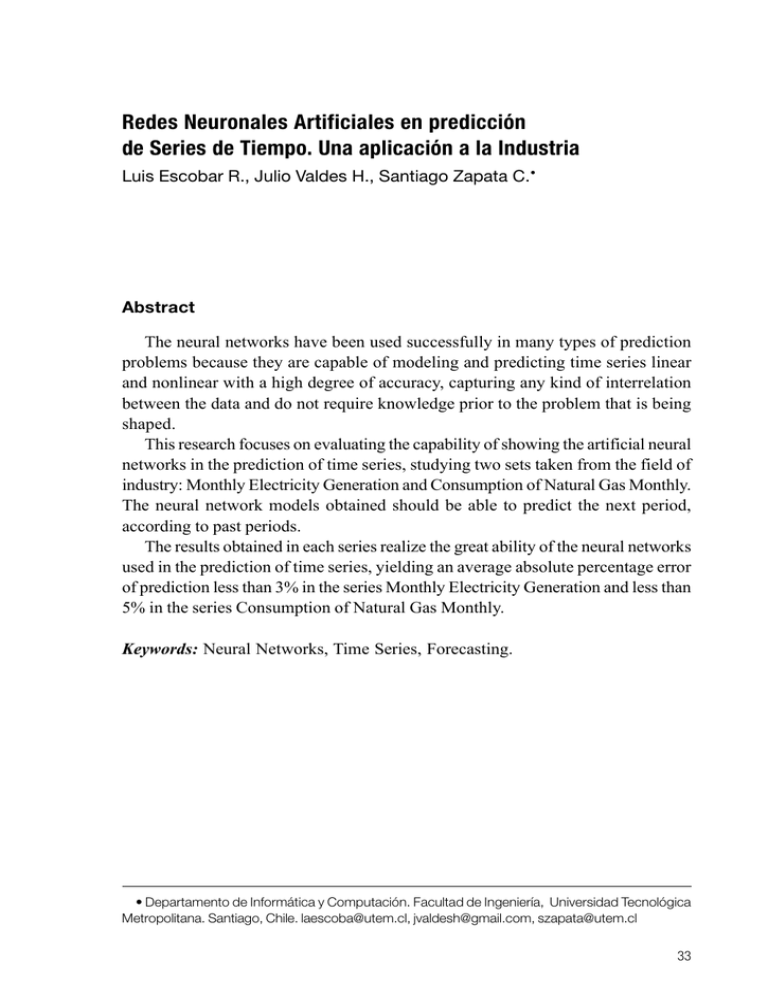 Redes Neuronales Artificiales en predicción de Series de Tiempo