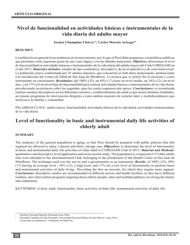 Nivel de funcionalidad en actividades básicas e