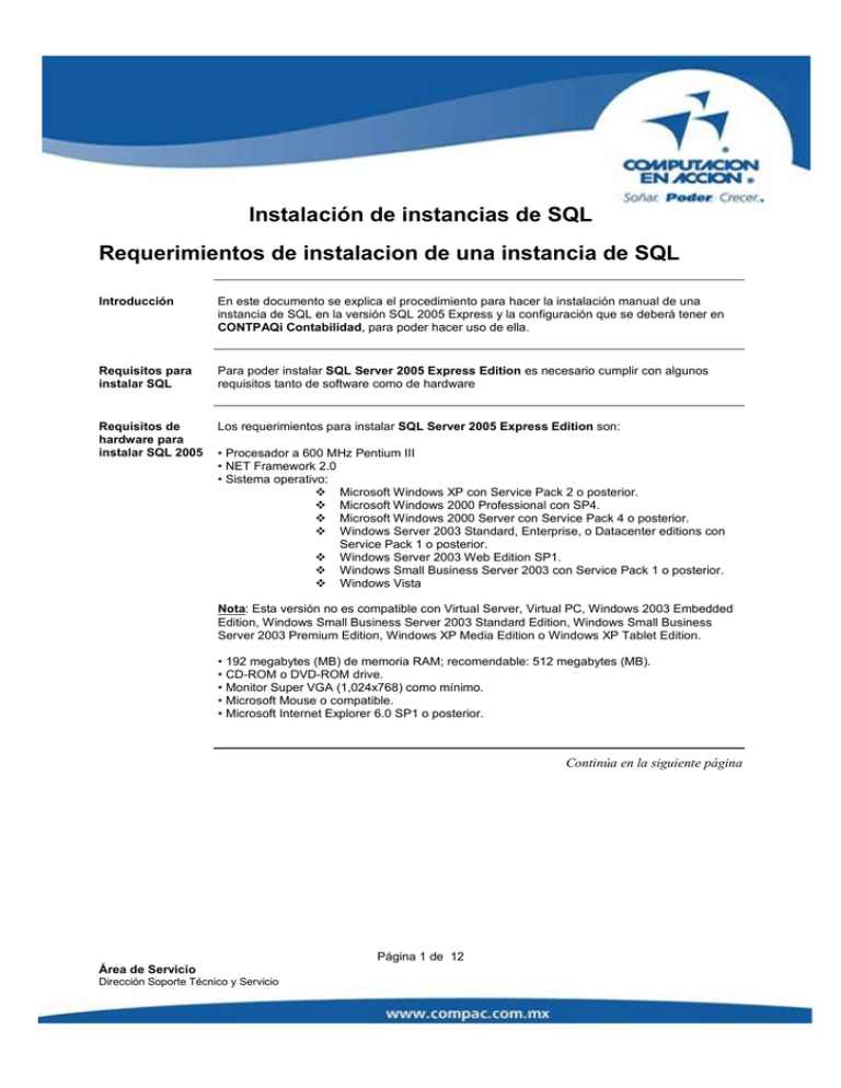 Instalacion de una instancia en SQL