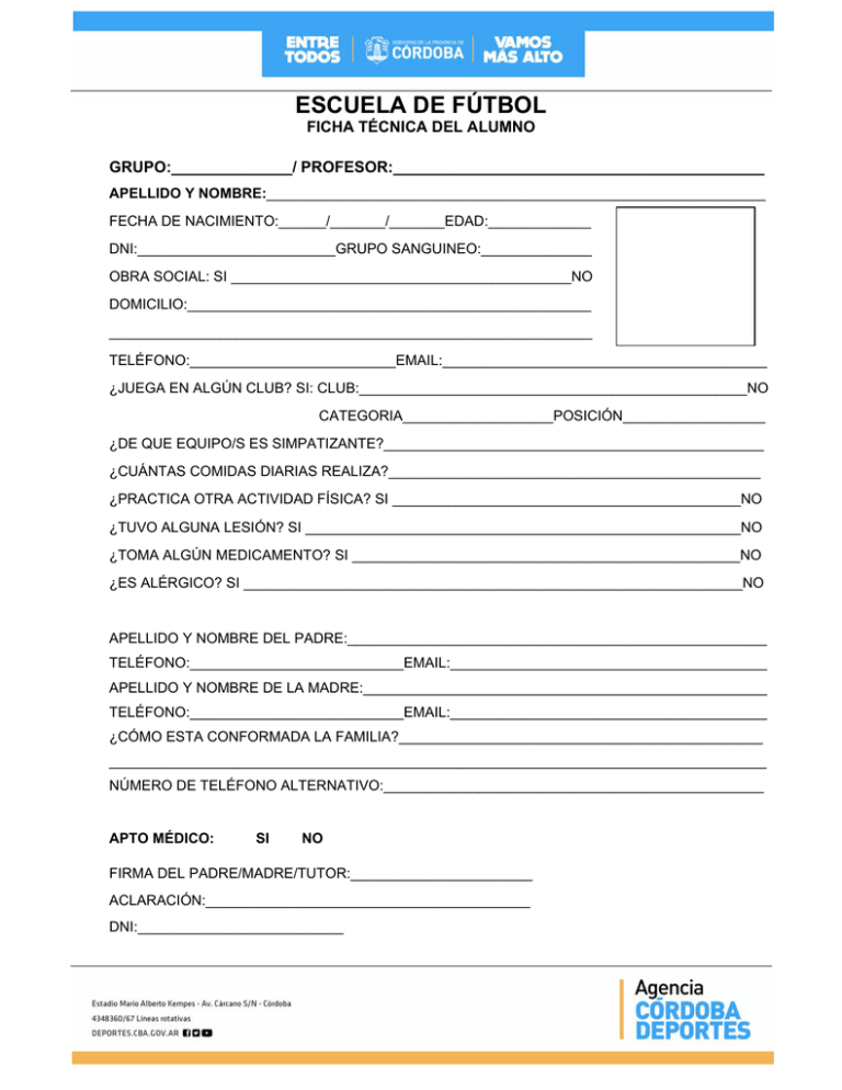 Ficha de Inscripción Fútbol
